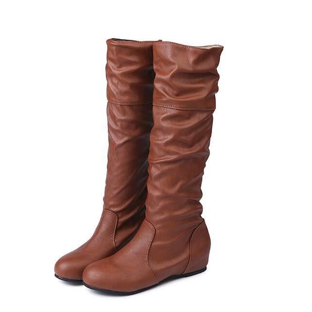 Bottes Femme - INSFITY - Pure Color - Talon Plat - Marron Marron ...