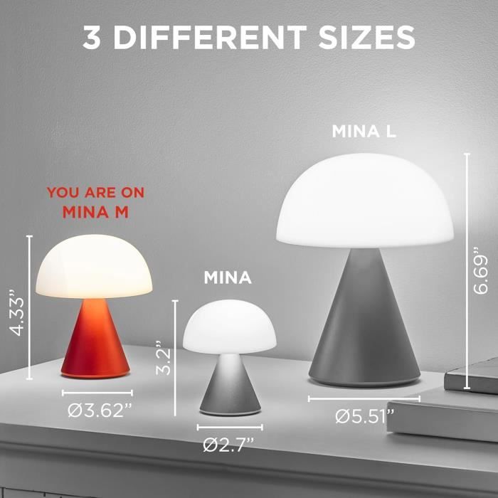 Lexon MINA M Lampe LED à poser sans fil rechargeable, de chevet ou bureau, à variateur d ...