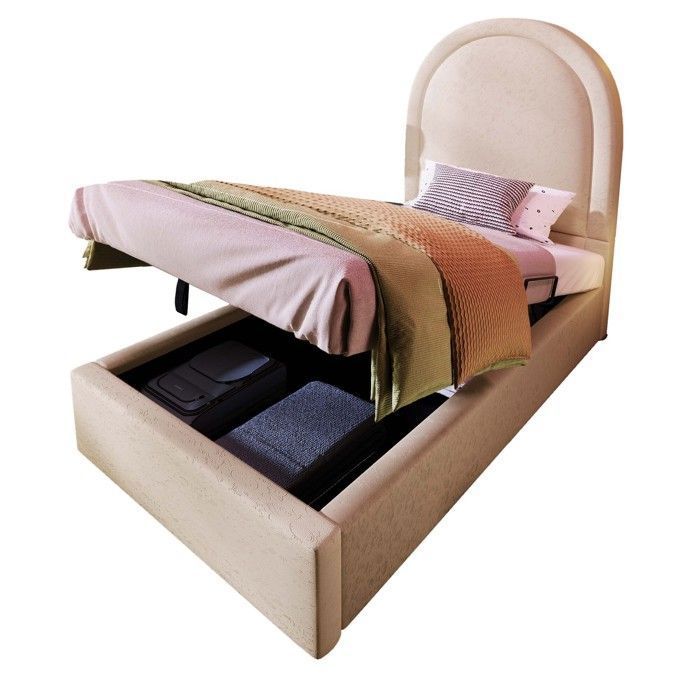 Lit Coffre Enfant 90 x 200 cm Velours Beige avec Motif Cosmique, Pour ...