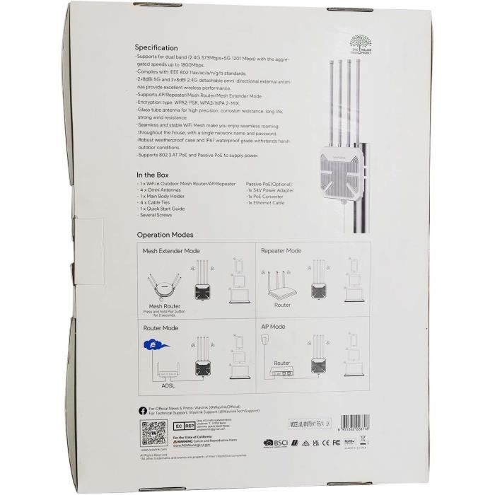 Répéteur WiFi Extérieur - WAVLINK - WN573HX1 - IP67 - Antennes Haute ...
