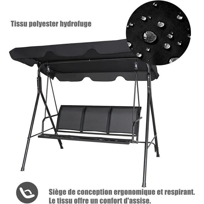 RELAX4LIFE Balancelle de Jardin en Textilène 3 Places | Toit ...