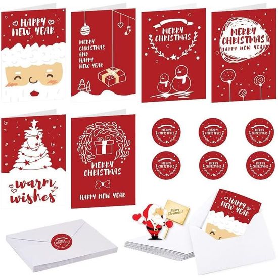 Cartes de Noël 6 Pack, Cartes de voeux de joyeux Noel vierges rouges ...