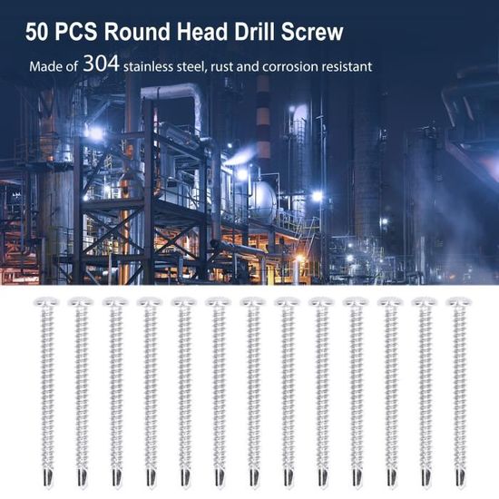 Vis perceuse à tête ronde M4.2x50 - 50 pcs vis à tête ronde en acier inoxydable 304 remplacement ...