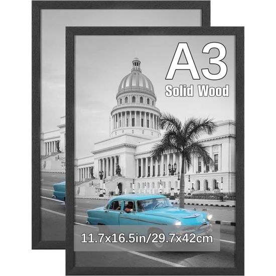 Cadre Photo A3 Set De 2 Cadres Photo En Bois Massif Noir Avec Plexiglas ...