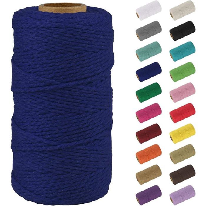 Fil Macramé Bleu Foncé 2mm x 100m: Coton Naturel - DIY Cordelette et ...