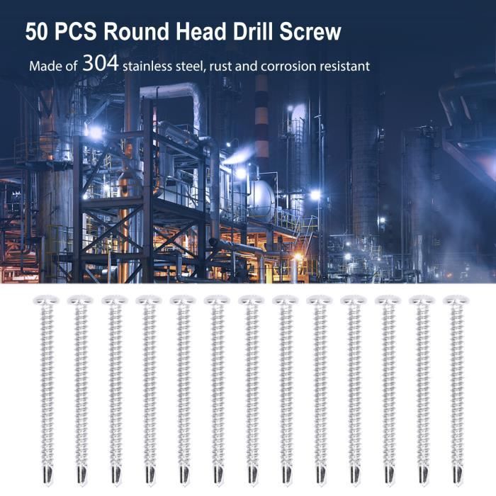 Vis perceuse à tête ronde M4.2x50 - 50 pcs vis à tête ronde en acier inoxydable 304 remplacement ...