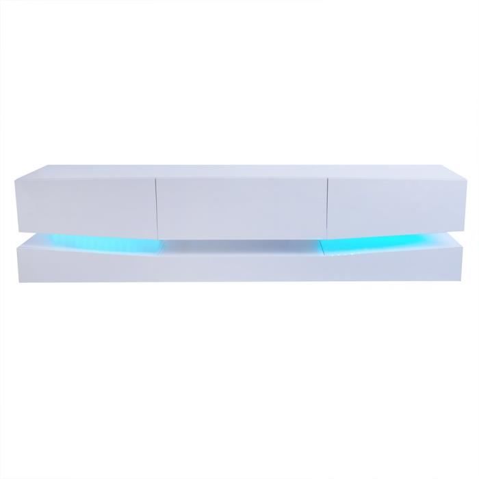 Meuble TV Design Moderne Courbé avec LED Blanc 186 X 18 X 46 CM ...