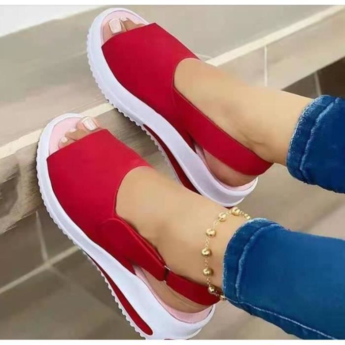 Sandales plates pour femmes - ECELEN - Rouge - Bride - Confortables ...
