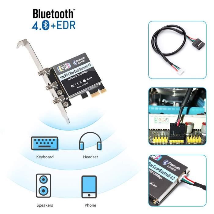 Carte WiFi PCI-E - SDLOGAL - 1200 Mbps - Bluetooth 5.0 - Ultra-Faible Latence - Antenne externe ...