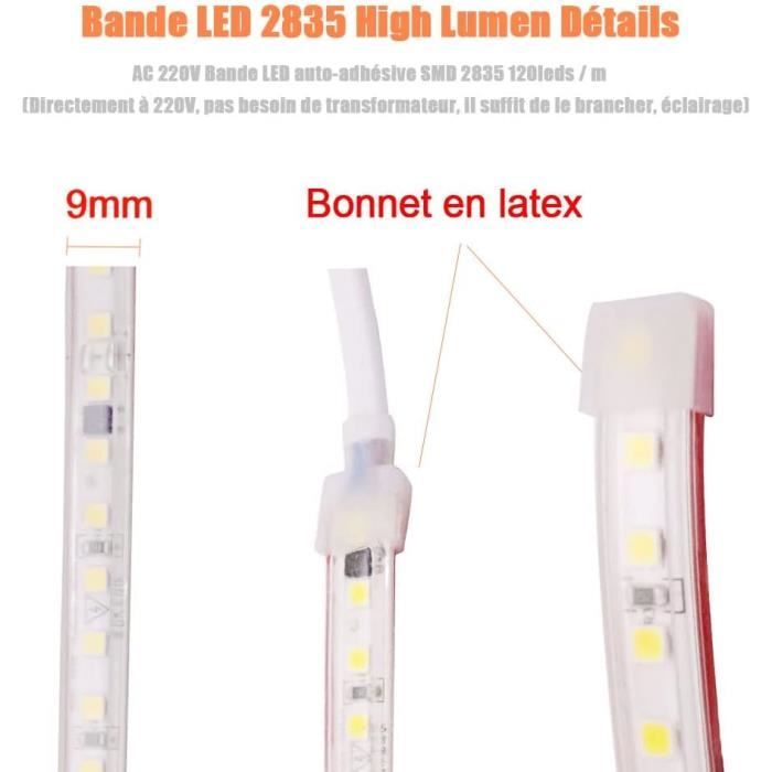 Ruban Led 220V 3M Adhesif Etanche Blanc Chaud Avec Interrupteur, 2835 ...
