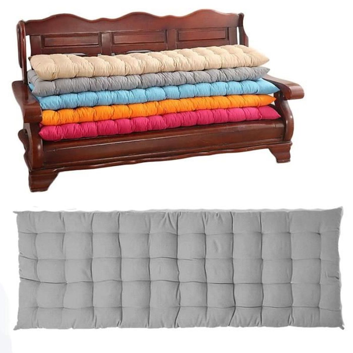 Coussin pour banc en métal ou en bois VIPITH - Gris - 120 x 48 cm ...