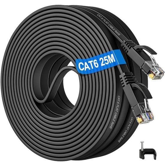 Cable Ethernet 25m, Cat 6 Cable Rj45 25 Mètres Plat Cable Internet Haut ...
