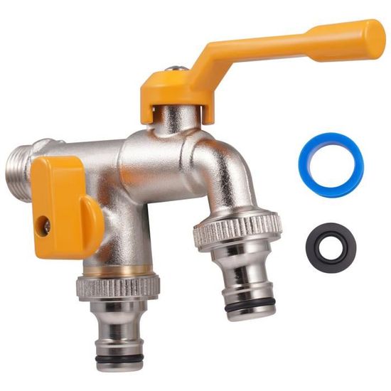 Robinet de jardin à double sortie en laiton rouillé Avec adaptateur 3-4 ...