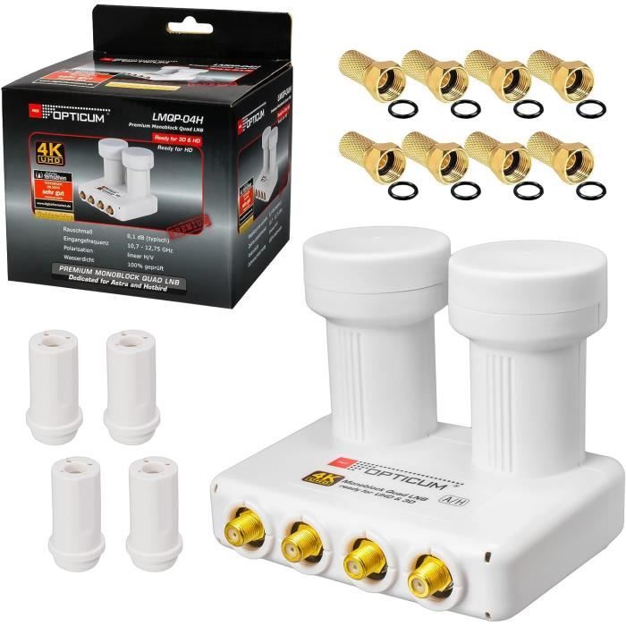QUAD Monobloc LNB 0,1dB Double LNC HB DIGITAL SET 4 participants Direct 2 Sat Astra 19,2 ...