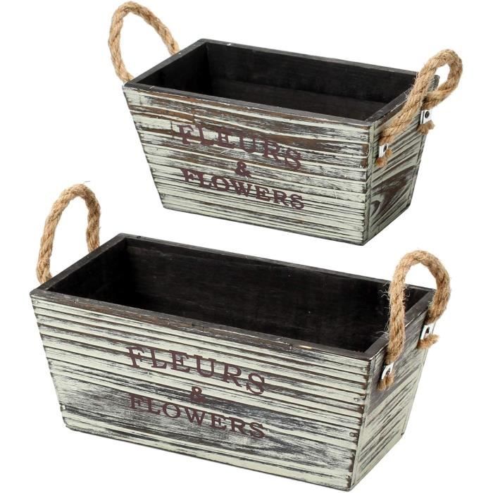 Ensemble De 2 Pots De Fleurs Pots De Fleurs En Bois Véritable Boîtes En ...