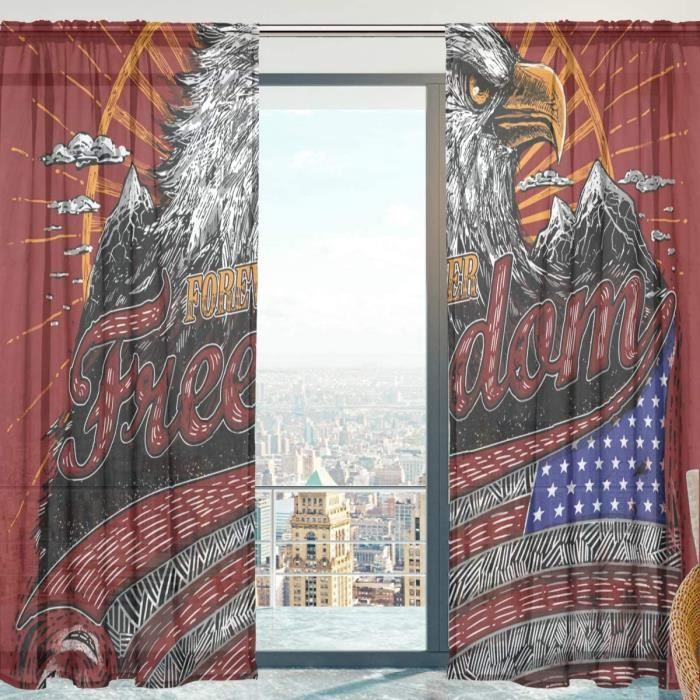Rideau de fenêtre en tulle souple Motif aigle américain Liberté 140 x ...