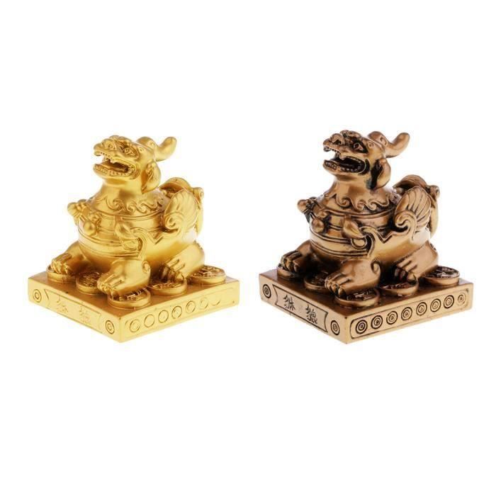 2pcs Miniatures Sculptures Statues Modèle de Pi Xiu en Bois 5,5 x6 x7cm ...