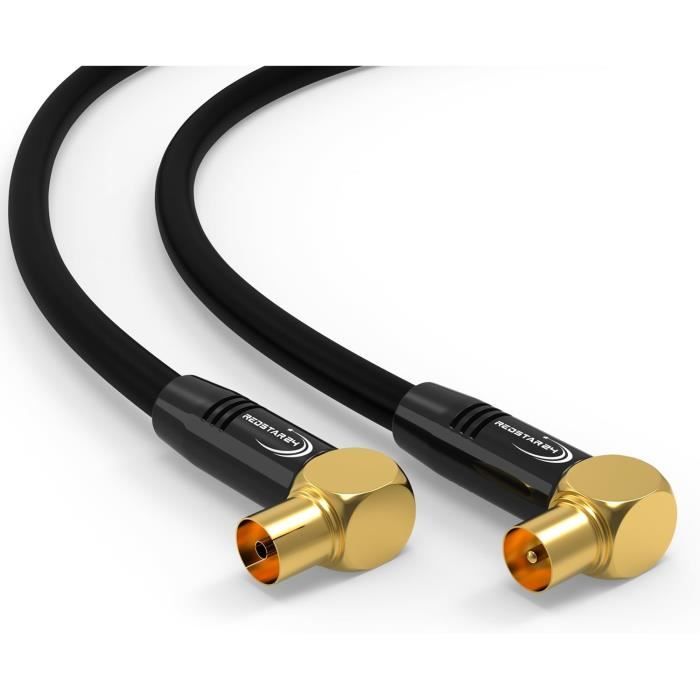 Câble d'antenne HDTV 4m noir 90° degré coudé coaxial mâle sur femelle ...