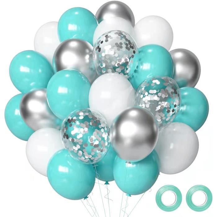 Ballon Bleu Turquoise Et Blanc Argenté 50 Piéces 30 Cm Ballon Hélium ...