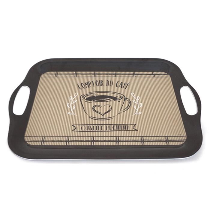 Grand plateau mélamine 'Comptoir du Café' taupe noir - 41x28 cm [A0229 ...