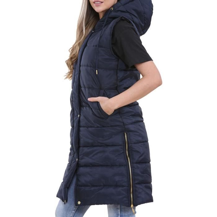 Gilet Doudoune - A2Z - Long - Capuche Doublée - 100% Polyester - Blanc ...