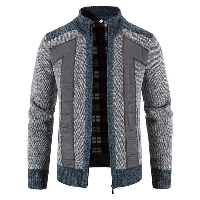 Gilet Zippé Homme Chaud Doublé Polaire Cardigan en Tricot Epais Manches ...