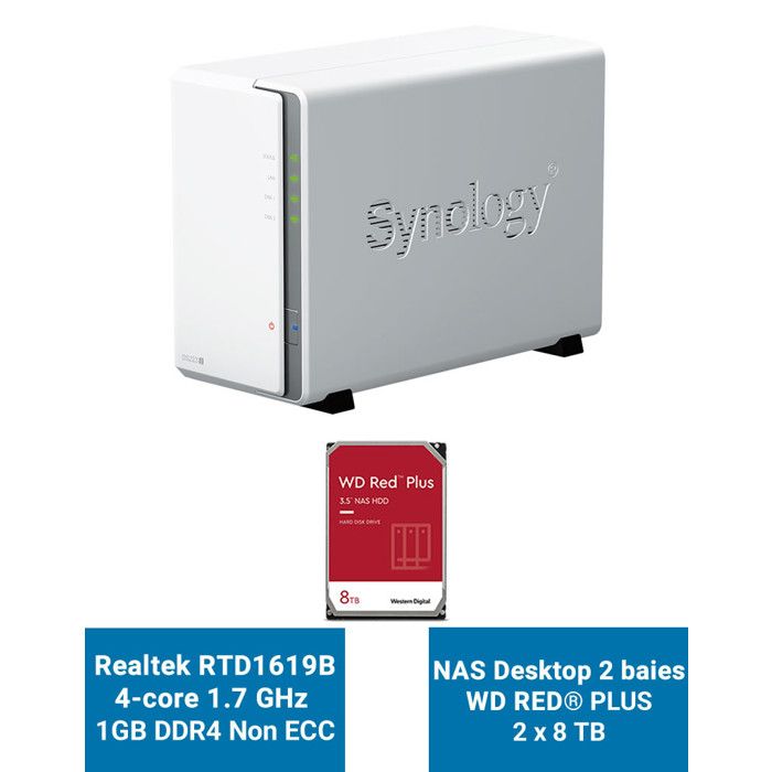 Synology DiskStation DS223J Serveur NAS WD RED PLUS 16To (2x8To ...