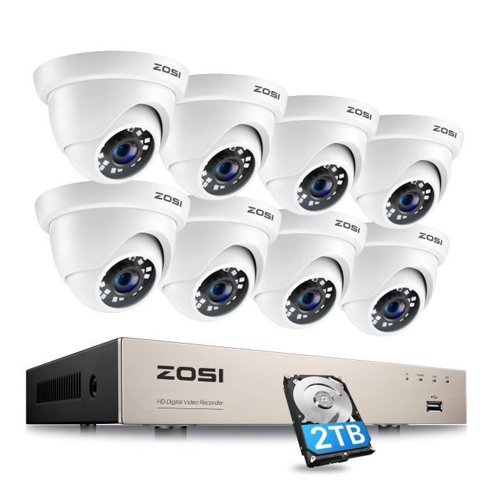 ZOSI Kit Vidéosurveillance, 8CH DVR Numérique 2TB avec 8pcs 1080P ...