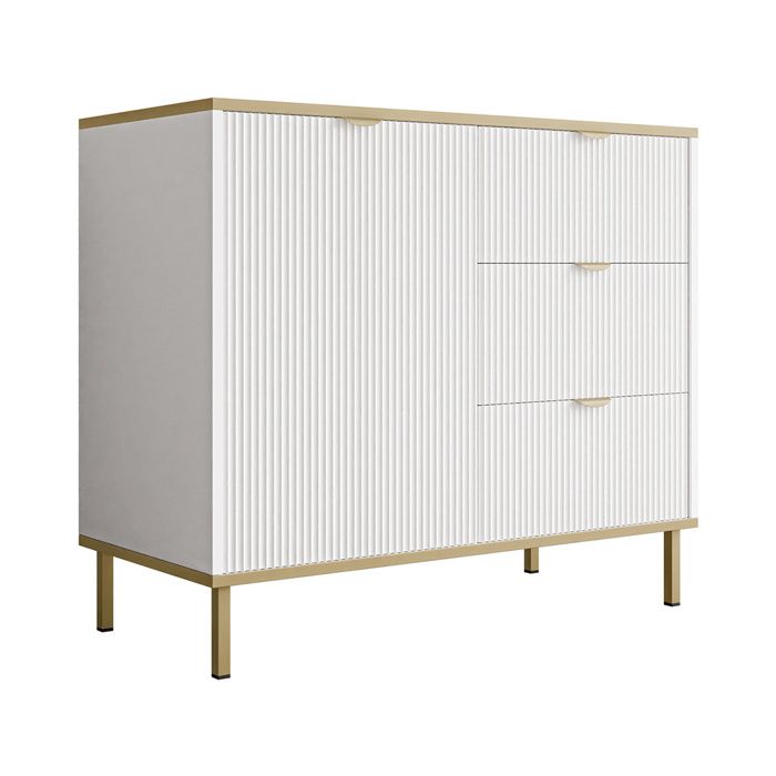 Hope - buffet bas 91 cm - 3 tiroirs et 1 porte - Blanc / Doré ...