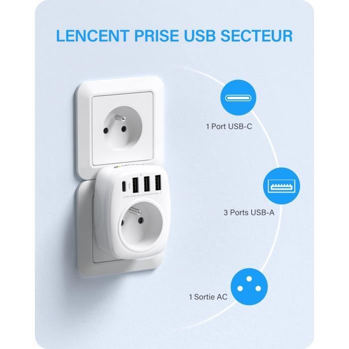 Prise Usb Secteur Multiple, Chargeur Usb Multiprises 1 Sortie Ac, 1 Usb ...