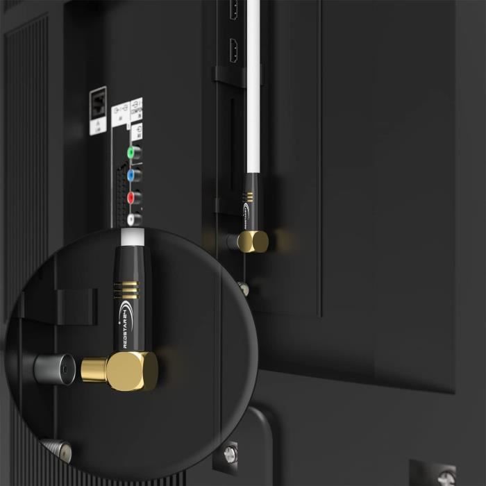 Câble d'antenne HDTV 4m noir 90° degré coudé coaxial mâle sur femelle ...
