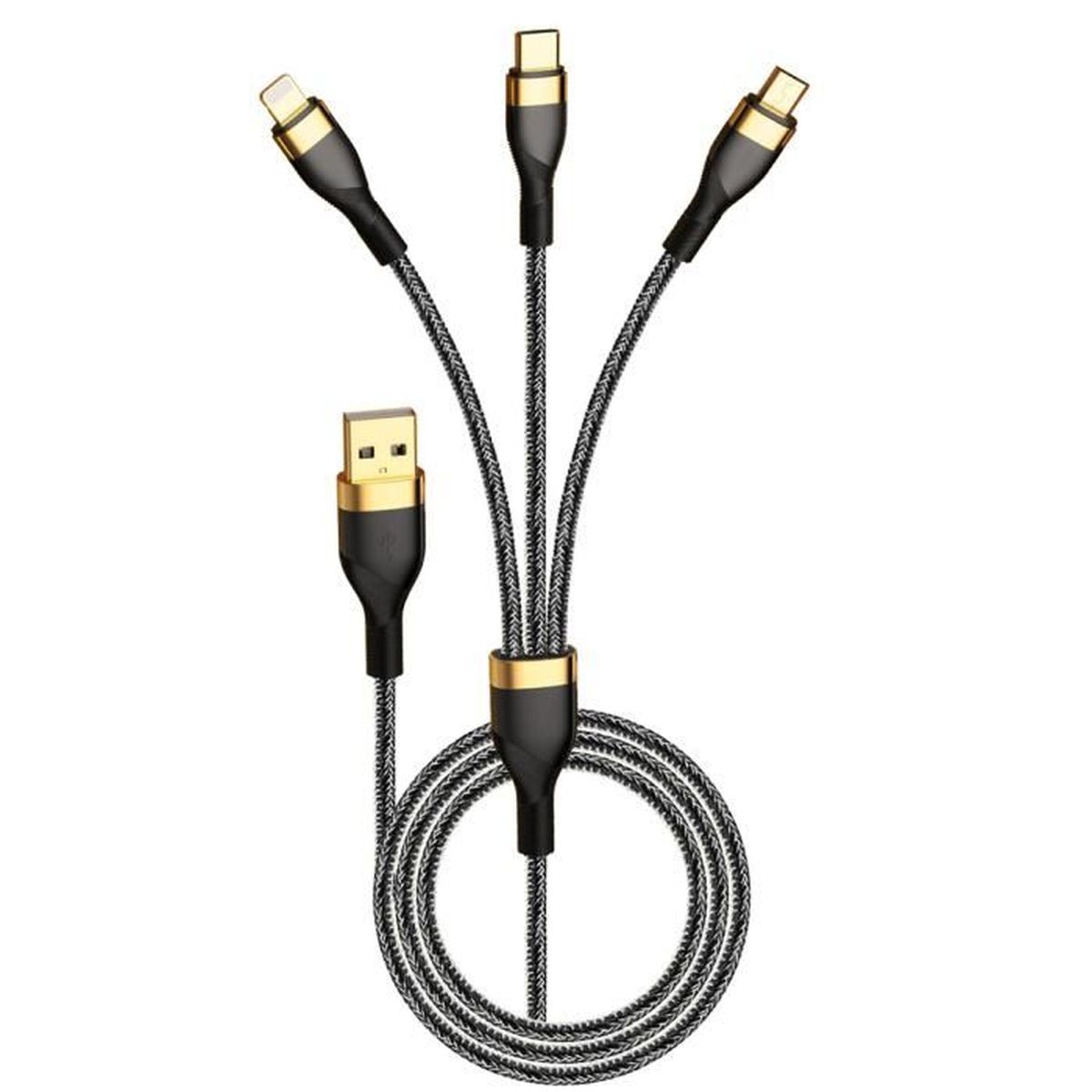 Câble Multi USB, 3 en 1 Multi Chargeur USB Câble en Nylon Tressé avec Micro USB Type C Câble 1.2 ...