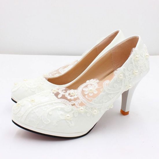 Chaussures de mariage en dentelle blanche pour femmes,grande taille ...