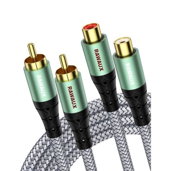 Câble d'extension RCA 3M, Câble de Rallonge RCA Plaqué Or Câble Audio Stéréo 2 RCA Mâle vers 2 ...