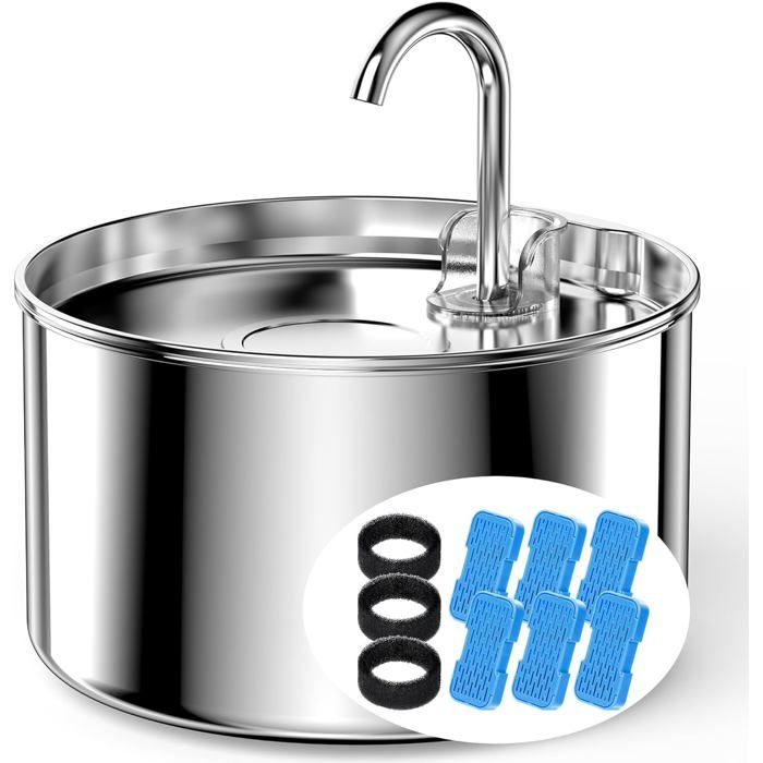 Fontaine à Eau pour Chat+6 Filtres+3 éponges,SUS 304 en Acier ...