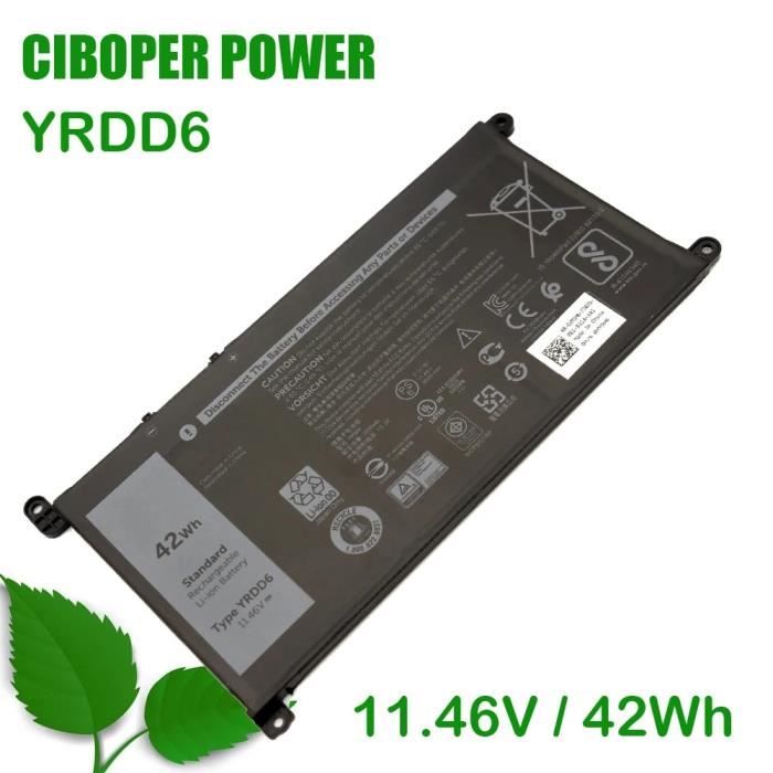 Batterie pour ordinateur portable, CP, YRDD6, 11.46V, 42Wh, 1VX1H, VM732, 0YRDD6, 01VX1H, 14 ...