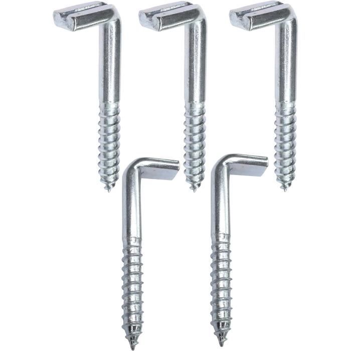 C47887 - Lot De 5 - Crochet En Forme De L Ø5.2X50Mm - Vis À Bois Fileté - Gond À Talon À Visser ...