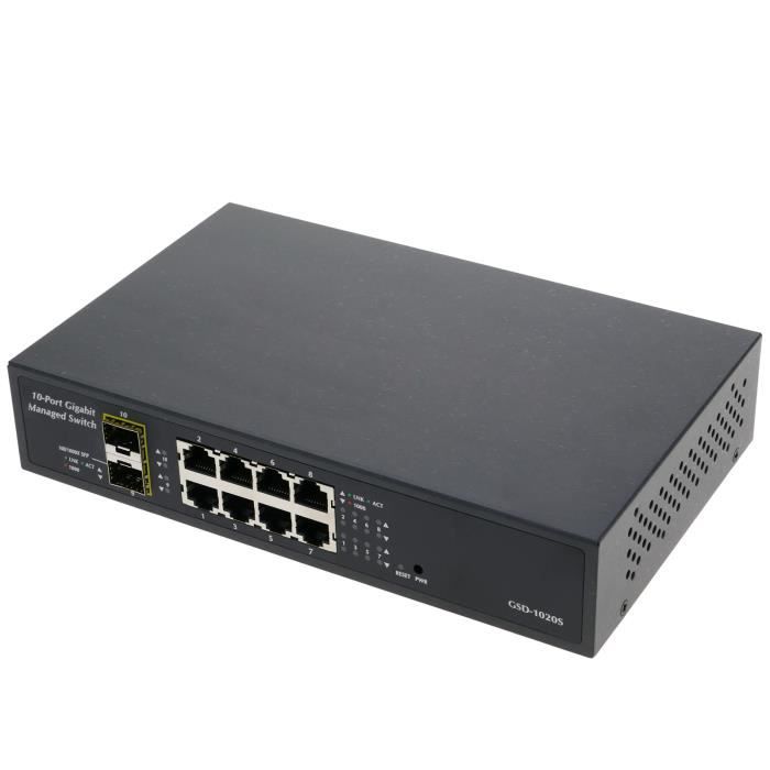 CableMarkt - Switch Ethernet réseau Planet 10/100/1000Mbps avec 10 ports UTP RJ45 et SFP pour ...