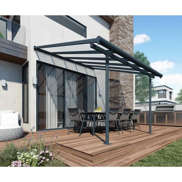 Toit de terrasse - Avancée de toit aluminium 3 x 3,05 m gris anthracite ...