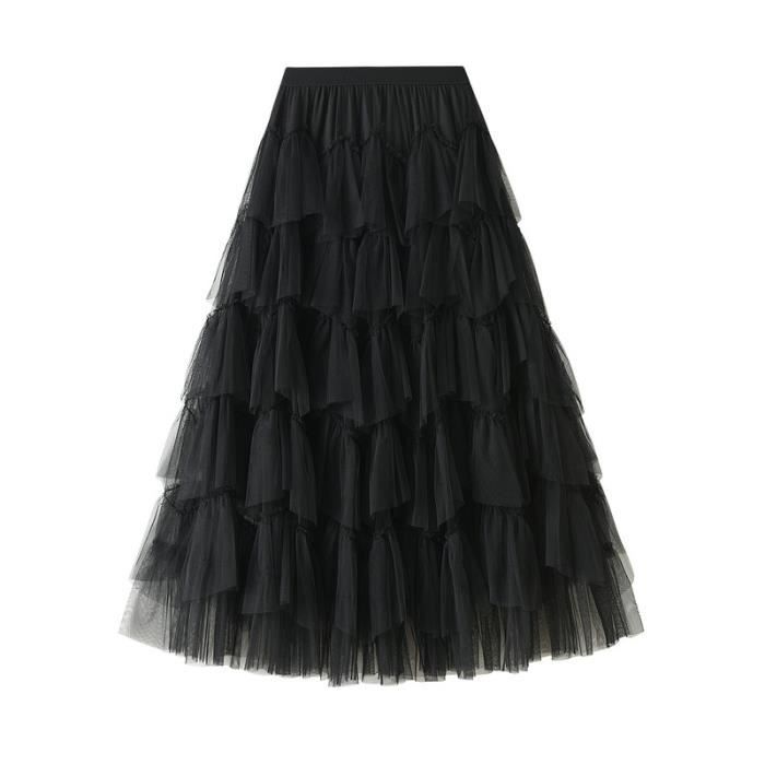 Jupe longue rose en couches pour femmes,nouvelle mode,été,VD2848- Black ...