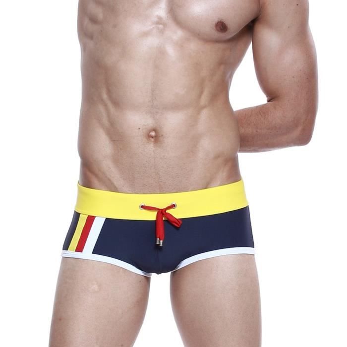 Mens Brand Stripe Sexy Nylon Breathable Bulge Briefs Swimming Trunks