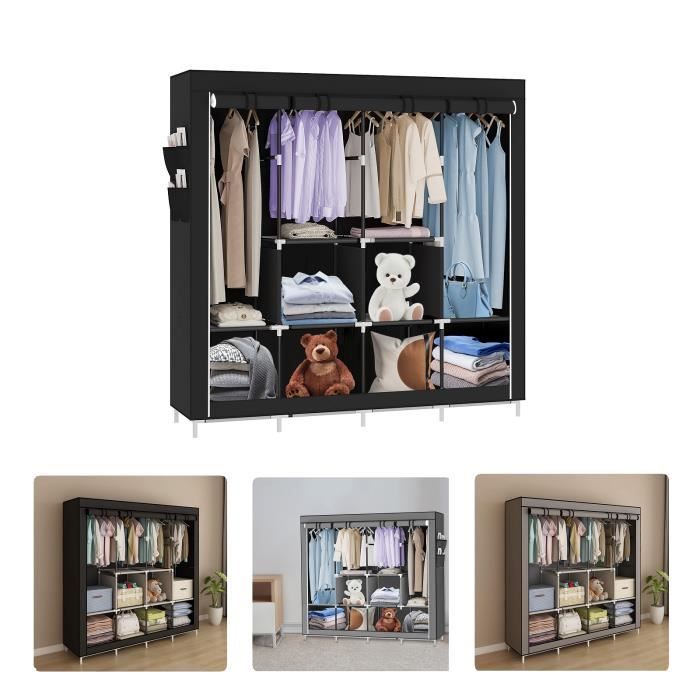 Willonin® Armoire Penderie portable de chambre en Toile non tissée Noir ...