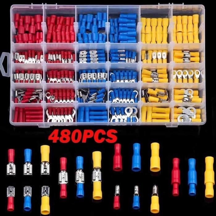 COSSE ELECTRIQUE,480PCS--Connecteur de Câble Isolé avec Bornes à Broche Fil Électrique à Sertir ...