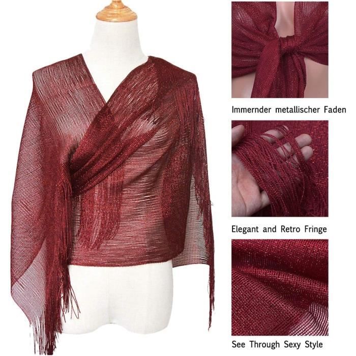 Foulard Femme Pétillant Écharpe Châle Étole Vin Rouge avec Franges ...