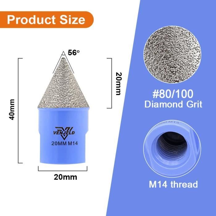Mèches De Chanfrein Diamant 20Mm Fraise Carrelage Diamant Filetage M14 ...