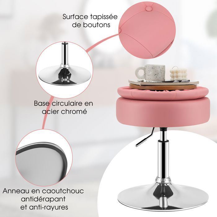 GOPLUS Tabouret de Coiffeuse avec Couvercle Réversible, Chaise de ...
