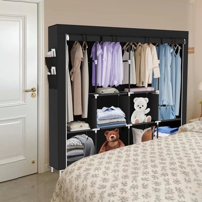 Willonin® Armoire Penderie portable de chambre en Toile non tissée Noir ...