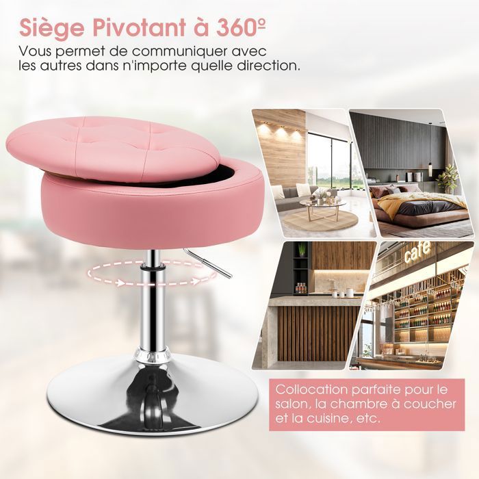GOPLUS Tabouret de Coiffeuse avec Couvercle Réversible, Chaise de ...