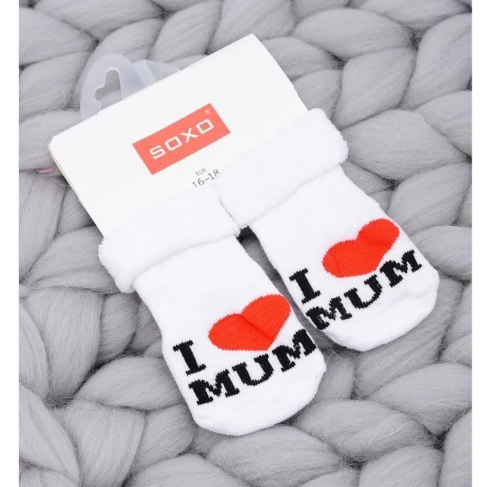 Sevira Kids - Chaussettes bébé en coton bouclette I love Mom - Blanc ...