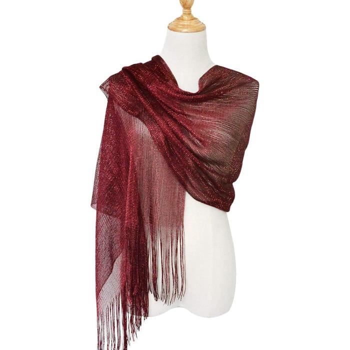 Foulard Femme Pétillant Écharpe Châle Étole Vin Rouge avec Franges ...